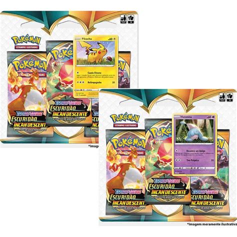 Blister Triplo Pikachu Ou Hatenna Pokemon Espada Escudo 3 Shopee Brasil