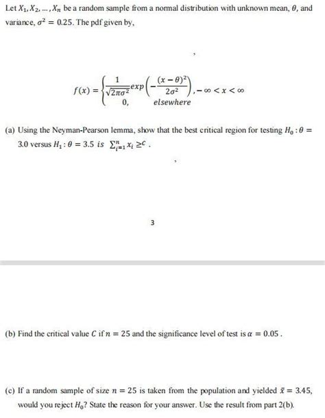 Let X1 X2 Xn Be A Random Sample From A Normal StudyX