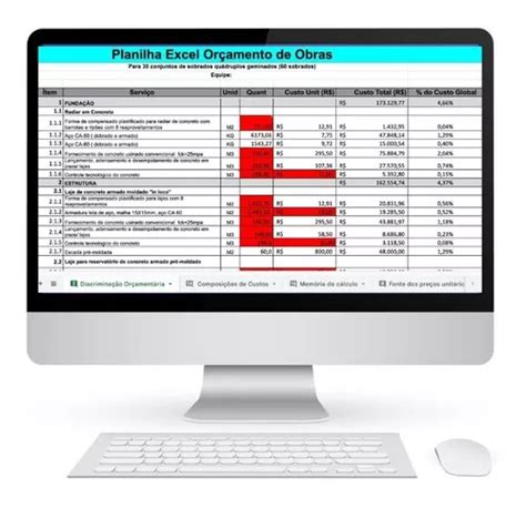 Planilha Excel Controle De Orçamento De Obras Editável R 17 Em