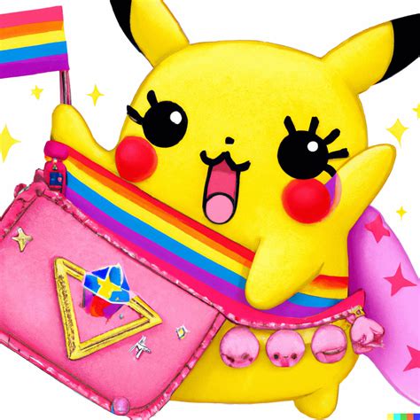 Pikachu Holding A Gay Pride Flag And Clutching Onto A Big Pink Purse With Embedded Diamond