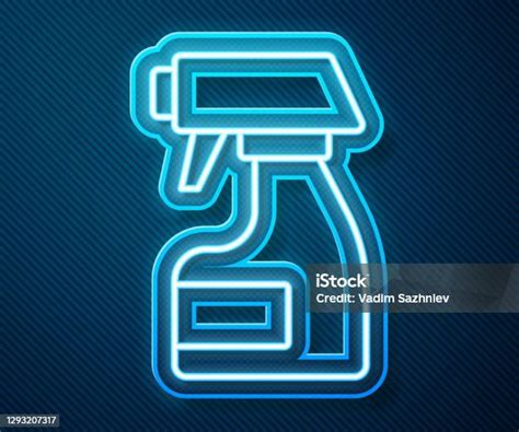 파란색 배경에 분리 된 세제 액체 아이콘이있는 빛나는 네온 라인 클리닝 스프레이 병 스테인 리무버 벡터 가사 집안일에 대한 스톡 벡터 아트 및 기타 이미지 Istock