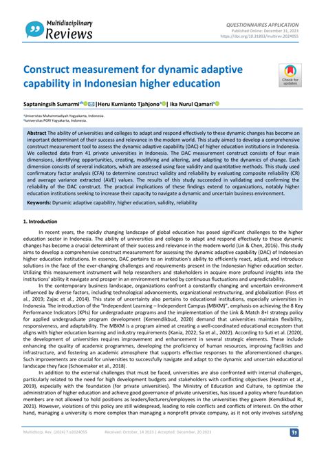 PDF Construct Measurement For Dynamic Adaptive Capability In Indonesian Higher Education