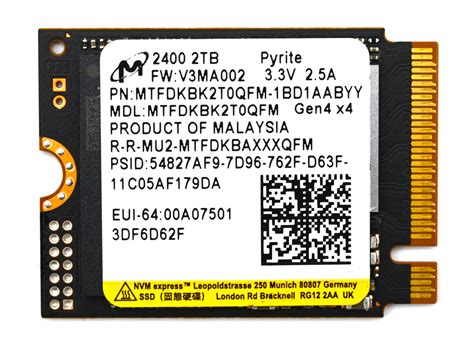 2TB Micron 2400 M.2 2230 NVMe PCIe SSD Gen 4.0x4 (MTFDKBK2T0QFM) Steam ...