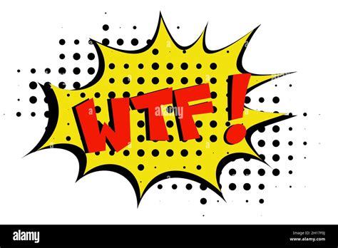 WTF- Comic lettering Vector cartoon illustration in retro pop art style on halftone background ...