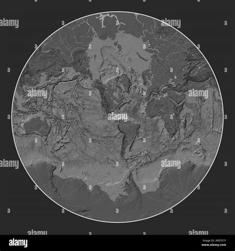 Caribbean Tectonic Plate On The Bilevel Elevation Map In The Lagrange Oblique Projection