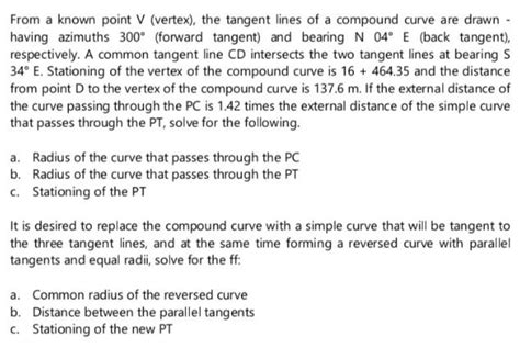 Solved From A Known Point V Vertex The Tangent Lines Of A Chegg