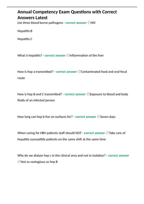 Annual Competency Exam Questions With Correct Answers Latest Annual
