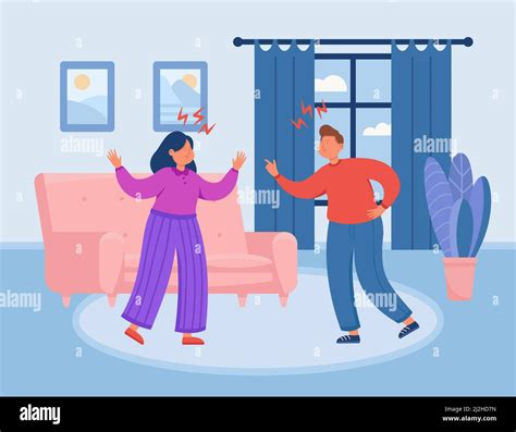 Young Man And Woman Arguing At Home Flat Vector Illustration Cartoon