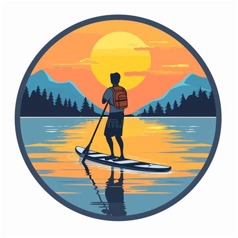 Man Paddling Stand Up Paddleboard Stock Illustrations 65 Man Paddling