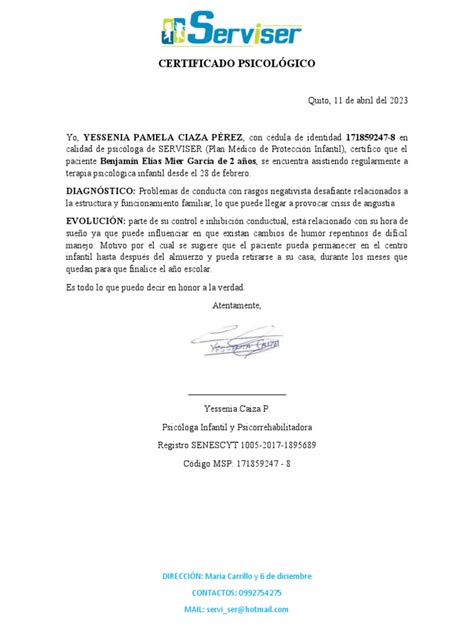 Certificado Psicológico Benjamin Mier Pdf