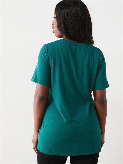 V By Very Curve Longline Button Asymmetric Hem T Shirt Green Very