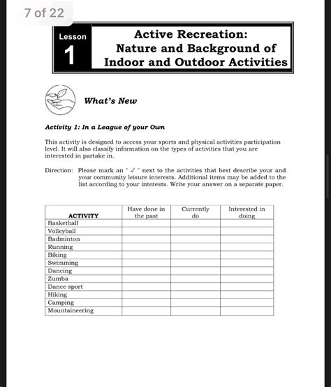 Of Lesson Active Recreation Nature And Studyx