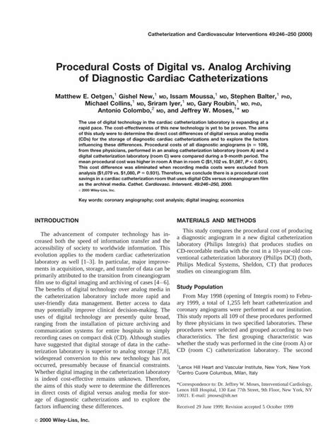 Pdf Procedural Costs Of Digital Vs Analog Archiving Of Diagnostic