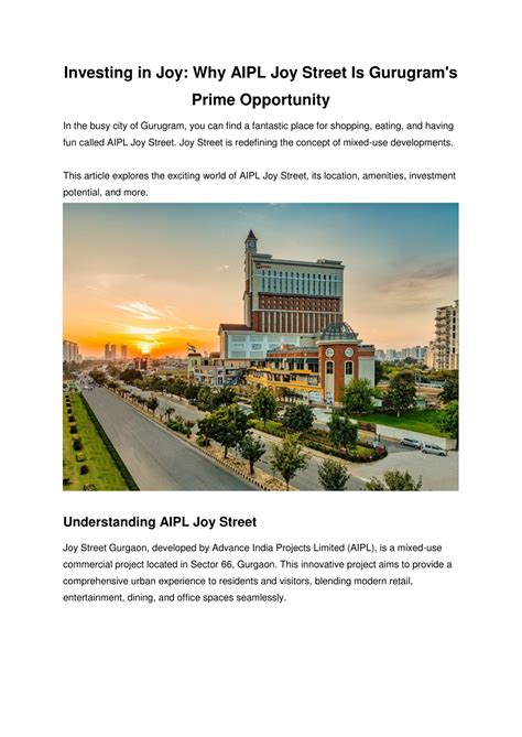 Ppt Investing In Joy Why Aipl Joy Street Is Gurugrams Prime