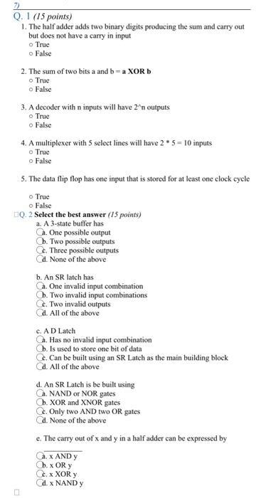 Solved 1 The Half Adder Adds Two Binary Digits Producing