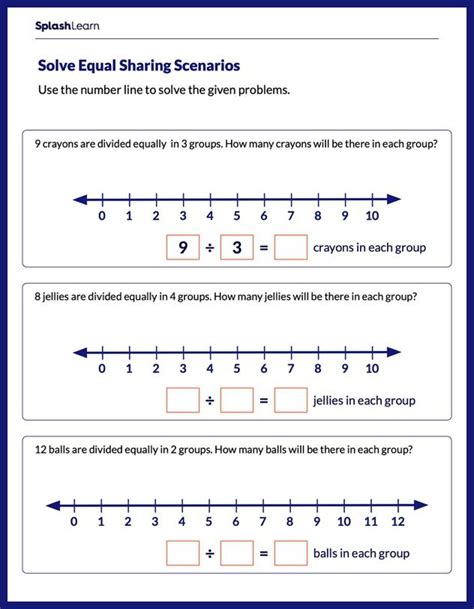 solve equal grouping scenarios using number line math worksheets