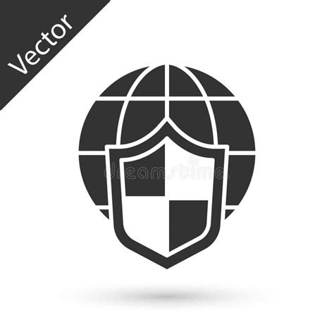 Grey Shield With World Globe Icon Isolated On White Background Insurance Concept Stock Vector
