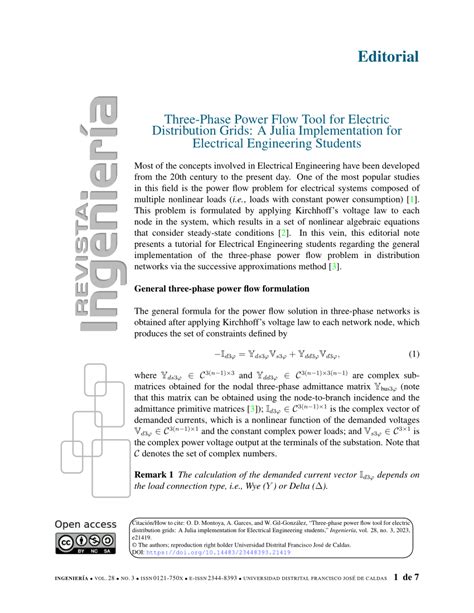 pdf three phase power flow tool for electric distribution grids a