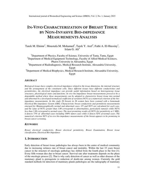 In Vivo Characterization Of Breast Tissue By Non Invasive Bio Impedance