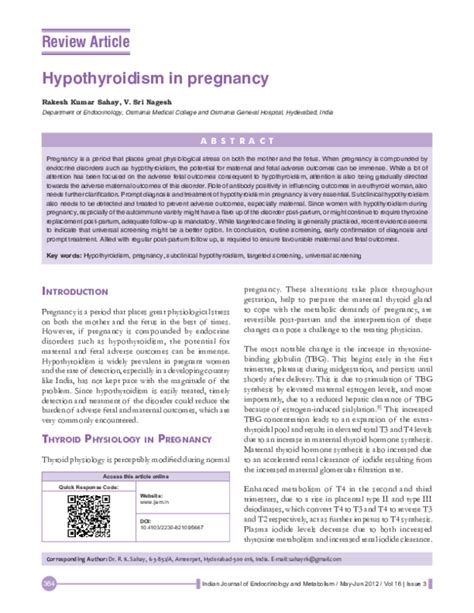 Hypothyroidism In Pregnancy
