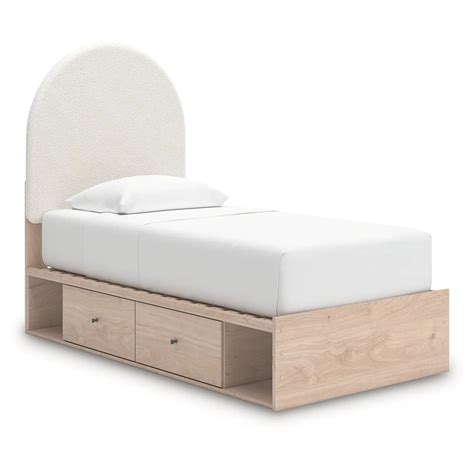Arloster Twin Upholstered Panel Bed With Side Storage Unit Tan W