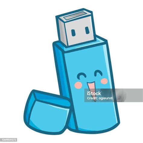 파란 Usb 열과 행복 하 게 웃 고 Usb 메모리에 대한 스톡 벡터 아트 및 기타 이미지 Usb 메모리 Usb 케이블
