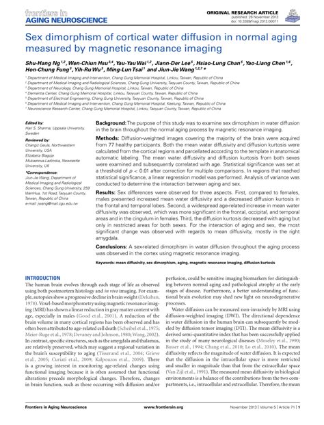 PDF Sex Dimorphism Of Cortical Water Diffusion In Normal Aging Measured By Magnetic Resonance
