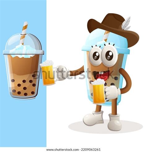Cute Bubble Tea Mascot Celebrate Oktoberfest Stock Vector Royalty Free