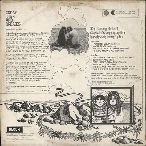 Bread Love And Dreams The Strange Tale Of Captain Vg Uk Vinyl Lp