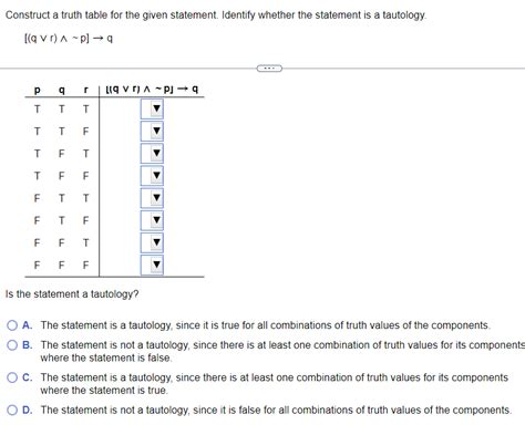 Solved Construct A Truth Table For The Given Statement Chegg