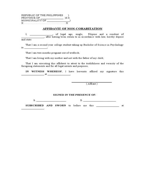 Affidavit Of Non Cohabitation Pdf