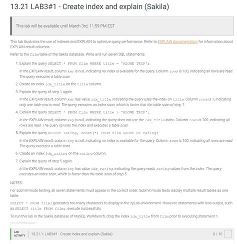 solved 1 10 ﻿lab ﻿create index and explain sakila 13 21