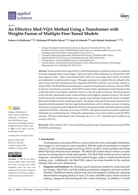 PDF An Effective Med VQA Method Using A Transformer With Weights