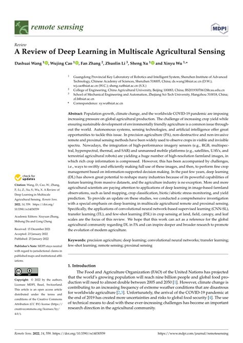 Pdf A Review Of Deep Learning In Multiscale Agricultural Sensing