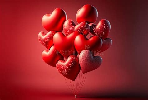 Valentines Day Bunch Of Heart Shaped Balloons Generative Ai Stock