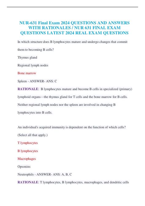 Nur 631 Final Exam 2024 Questions And Answers With Rationales Nur 631
