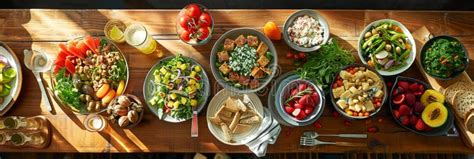 The Table Showcases An Array Of Healthy Foods Including Vibrant Fruits The Table Showcases An Array Of Healthy Foods Including Vibrant Fruits