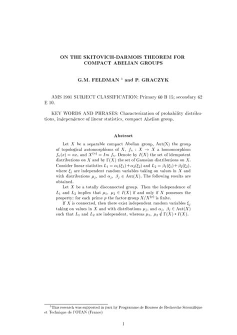 Pdf On The Skitovich Darmois Theorem For Compact Abelian Groups