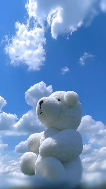 Premium Ai Image A White Teddy Bear Is Standing In The Sky With The
