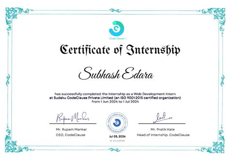 Sai Subhash Edara On Linkedin Webdevelopment Intern Codeclause