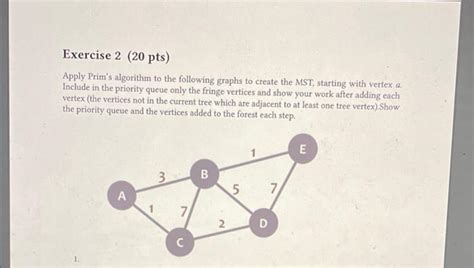 solved exercise 2 20 pts apply prim s algorithm to the