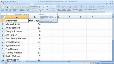 Excel Tips 18 Quickly Sort Data Alphabetically And Numerically In Excel 2007 Youtube