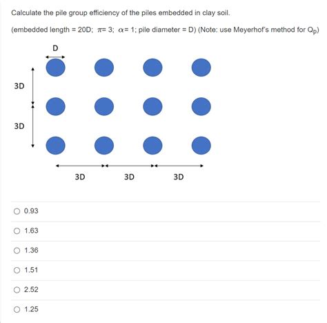 Solved Calculate The Pile Group Efficiency Of The Piles Chegg Com