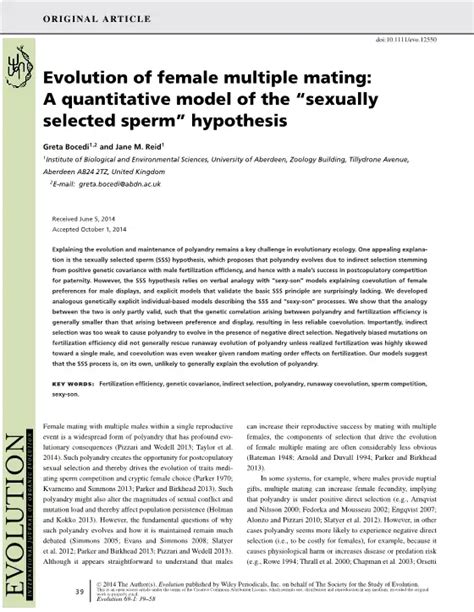 Evolution Of Female Multiple Mating A Quantitative Model Of The