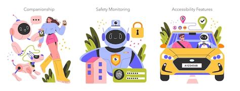 Premium Vector Robot Assistants Set Technology Aiding In Companionship Safety And