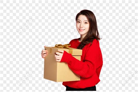 선물 상자를 들고 아름 다운 여자 Png 일러스트 무료 다운로드 Lovepik