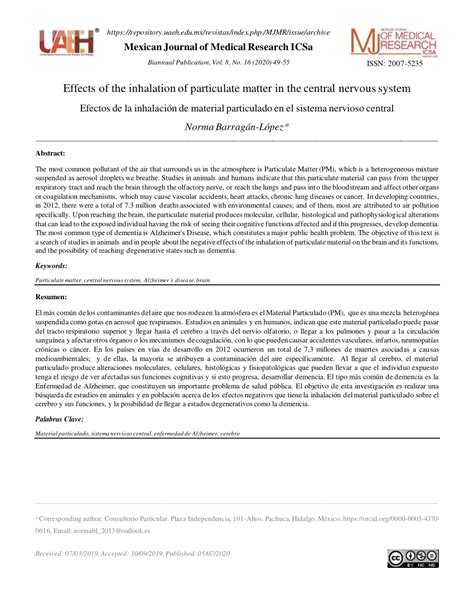 Pdf Effects Of The Inhalation Of Particulate Matter In The Central Nervous System