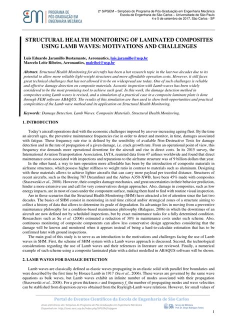 Pdf Structural Health Monitoring Of Laminated Composites Using Lamb Waves Motivations And