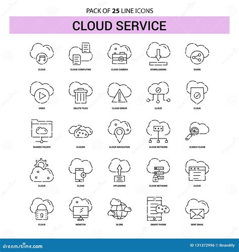 Cloud Service Line Icon Set 25 Dashed Outline Style Stock Vector