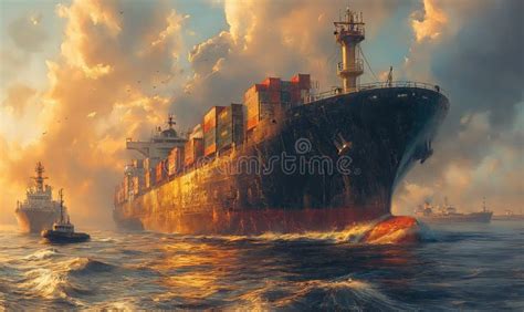 A Cargo Ship Transports Containers By Sea Stock Image Image Of